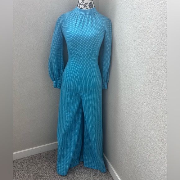 American Vintage | Pants & Jumpsuits | 97s Elegant Blue Polka Dot Bell ...
